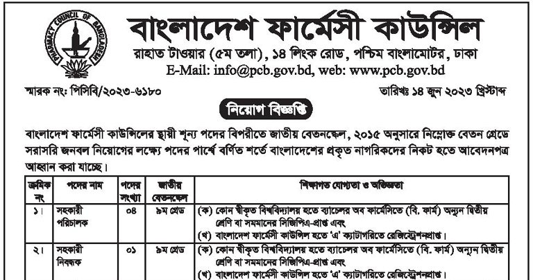 Pharmacy Council of Bangladesh (PCB) Job Circular 2025 - Chakrir Mela